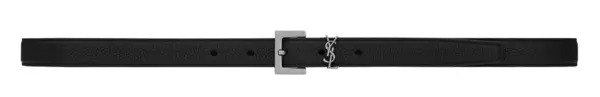 Saint Laurent Thin Belt In Grained Leather