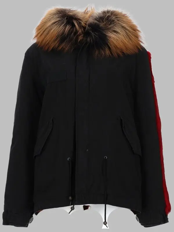 Mr & Mrs Italy Cotton Hooded Parka With Fur Trim And Red Accents