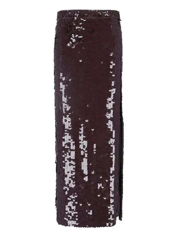 PAROSH Sequin Midi Skirt - Brown