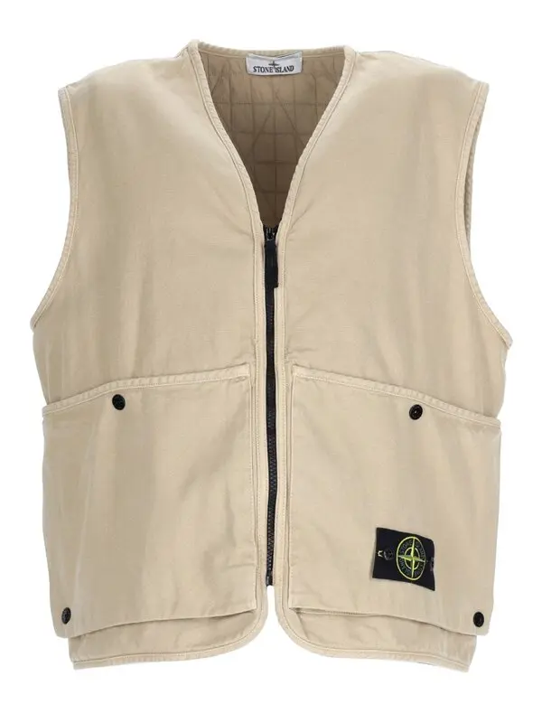 Stone Island Oversized Gilet With Logo Detail - Beige