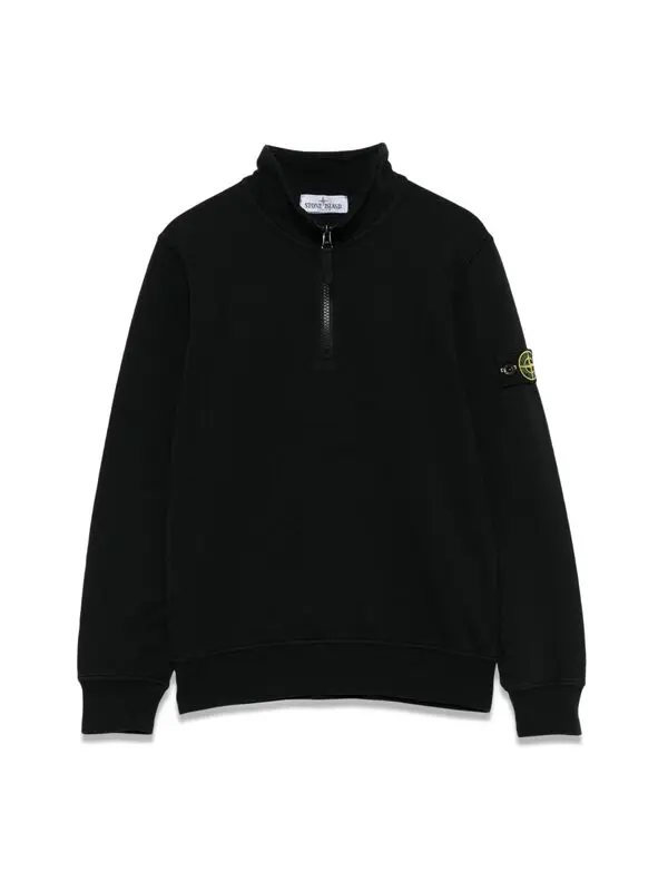 Stone Island Slim Fit Zip Up Polo Shirt With Compass Patch - Black