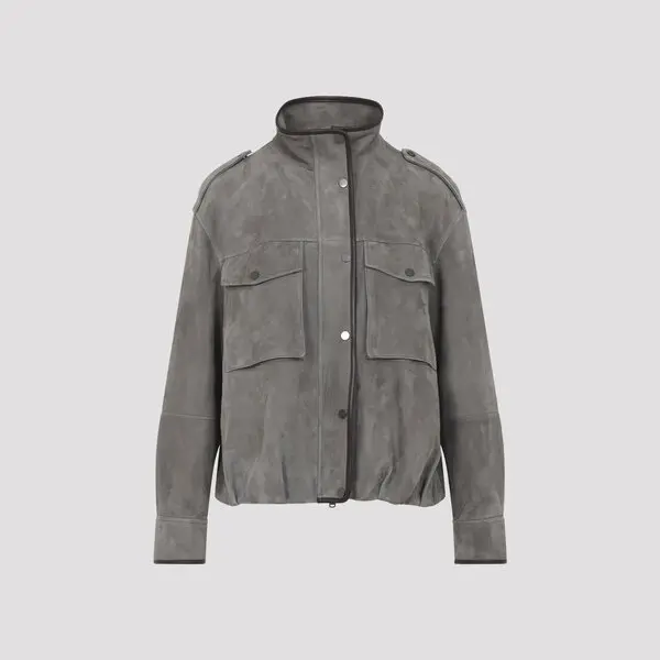 Brunello Cucinelli Suede Zip-up Jacket - Grey