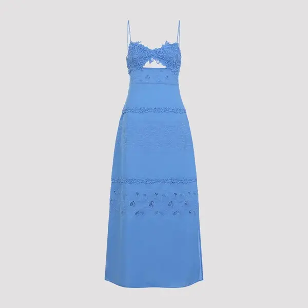 Ermanno Scervino Sleeveless Lace Trim Midi Dress - Blue