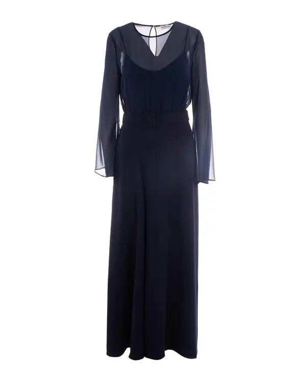 PAROSH Long Sleeve Belted Maxi Dress - Blu