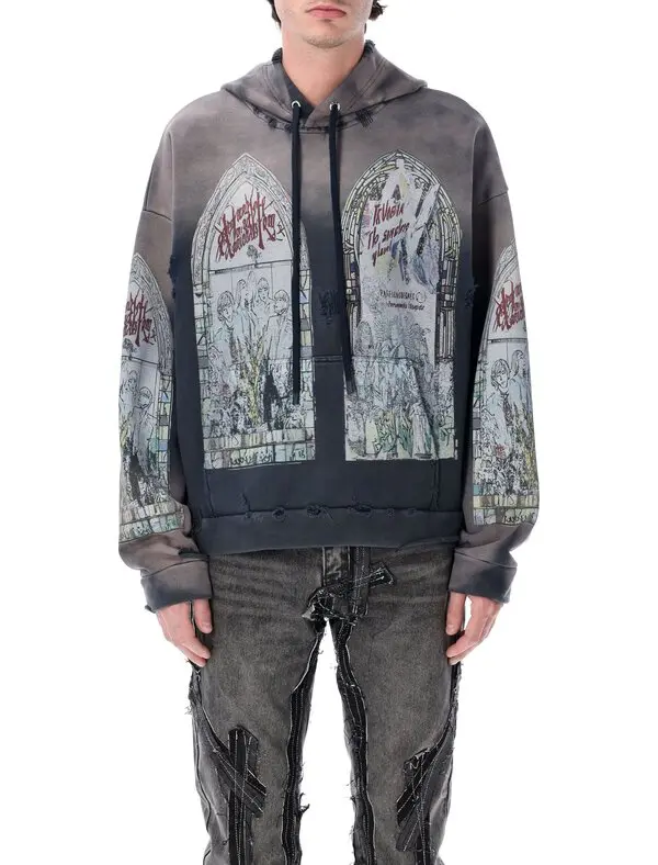WHO DECIDES WAR Distressed Graphic Print Hoodie