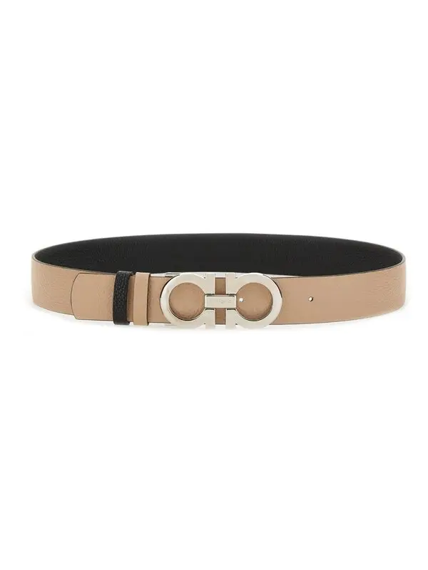 FERRAGAMO Reversible And Adjustable Gancini Belt - Beige