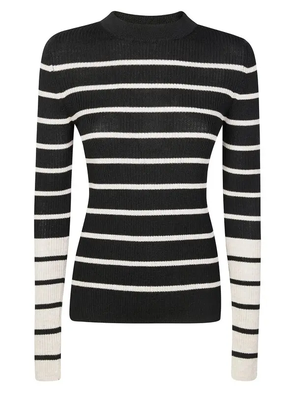 8PM Striped High Neck Fine Knit Sweater - Nero