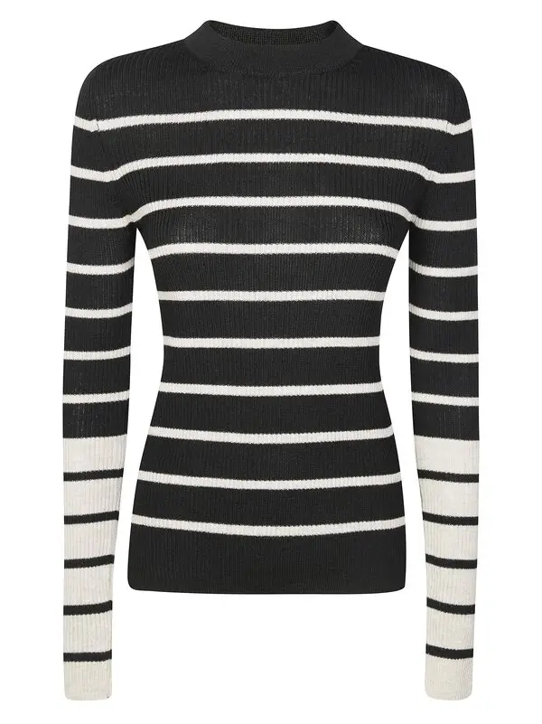 8PM Striped Fine Knit Pullover - Nero
