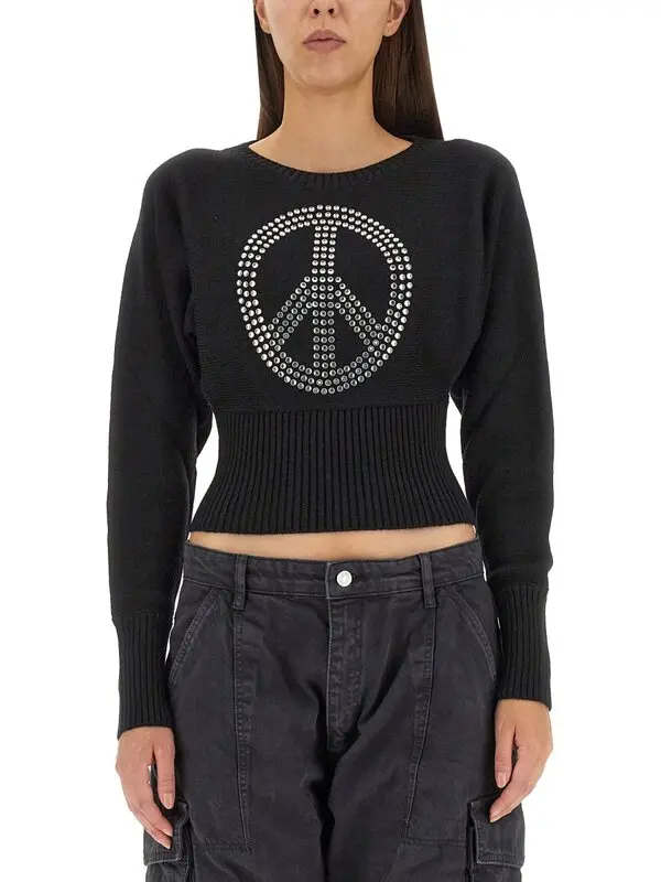 Moschino Peace Symbol Embellished Crewneck T-shirt - Black