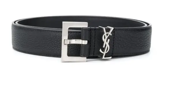 Saint Laurent Cassandre Belt In Grained Leather - Black