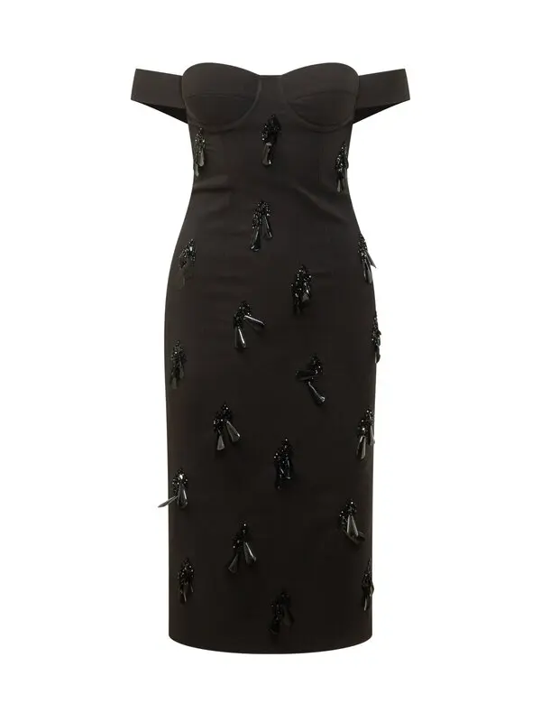 DES_PHEMMES Embellished Off-the-shoulder Bustier Dress - Black
