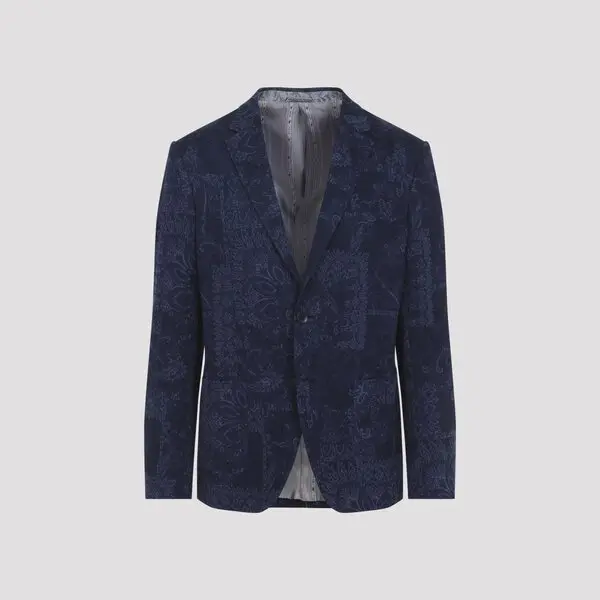 Etro Single-breasted Floral Jacquard Blazer - Blue