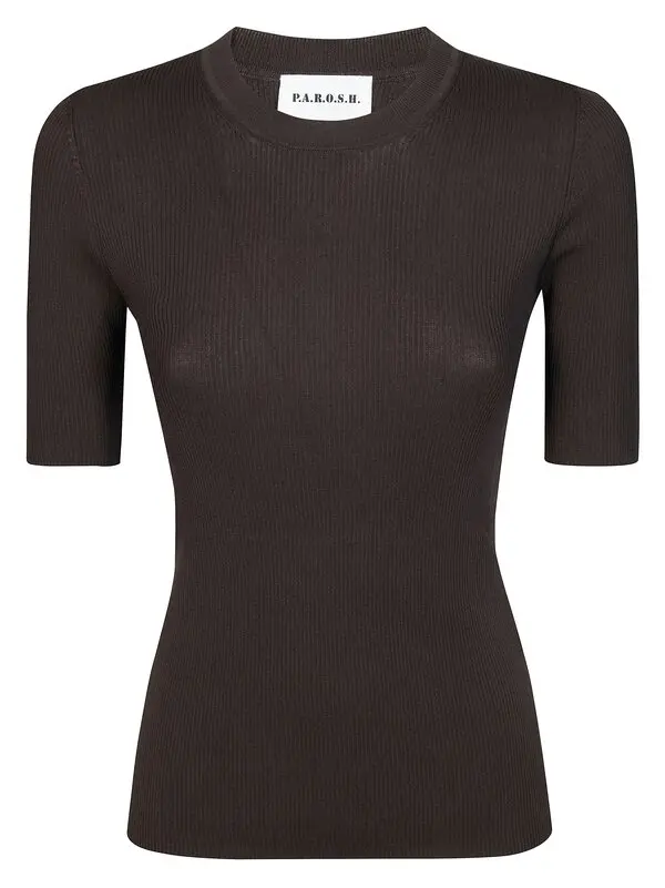 PAROSH Short Sleeve Textured Knit Sweater