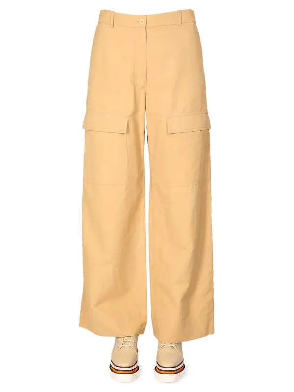 Stella McCartney Cotton Blend Wide Leg Cargo Pants - Beige