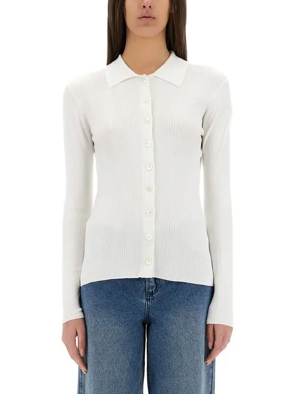 Michael Kors Ribbed Cardigan With Shawl Collar - White