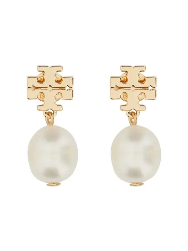 Tory Burch Logo Pearl Drop Earrings - Gold