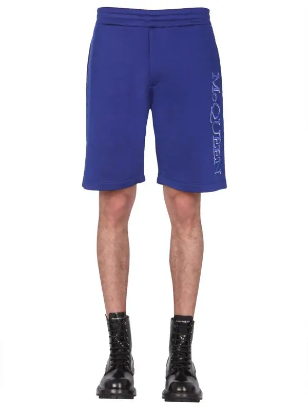 Alexander McQueen Letter Embroidered Shorts - Blue