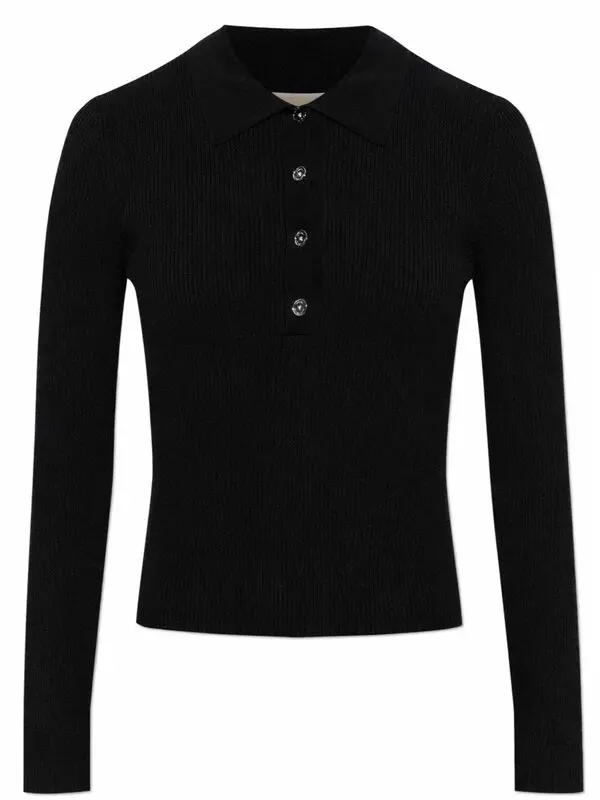 Michael Kors Ribbed Knit Slim Fit Polo Sweater - Black