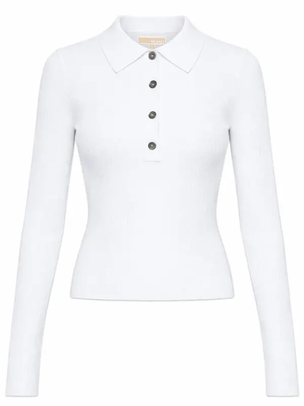Michael Kors Slim Fit Ribbed Long Sleeve Polo - White