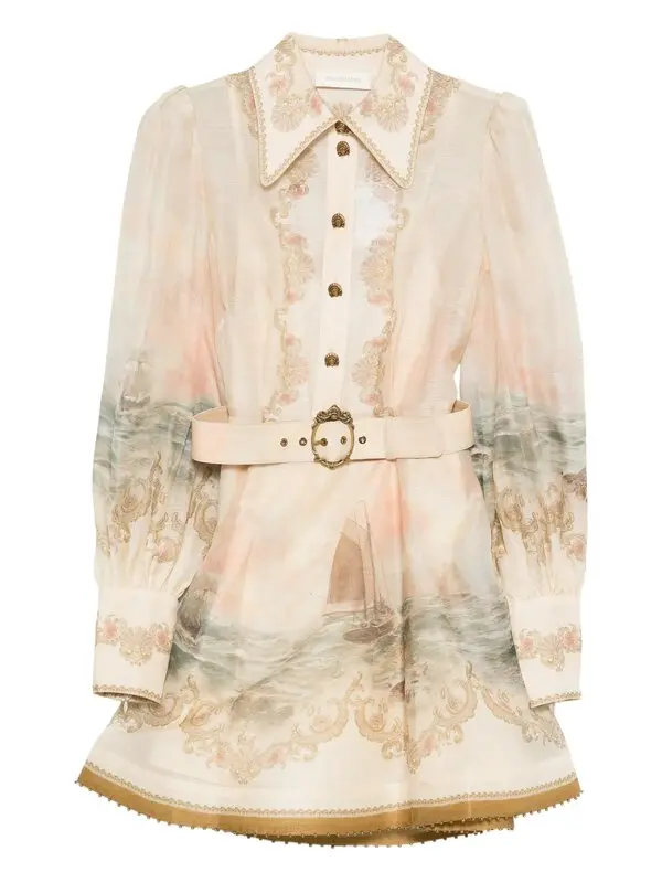 Zimmermann Printed Silk And Linen Blend Mini Dress - Rosa