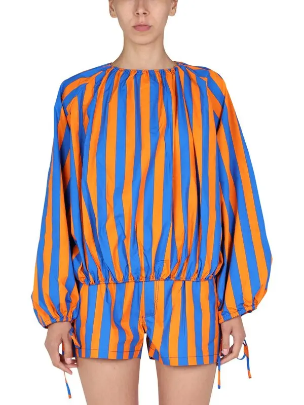 Sunnei Striped Gathered Cotton Top
