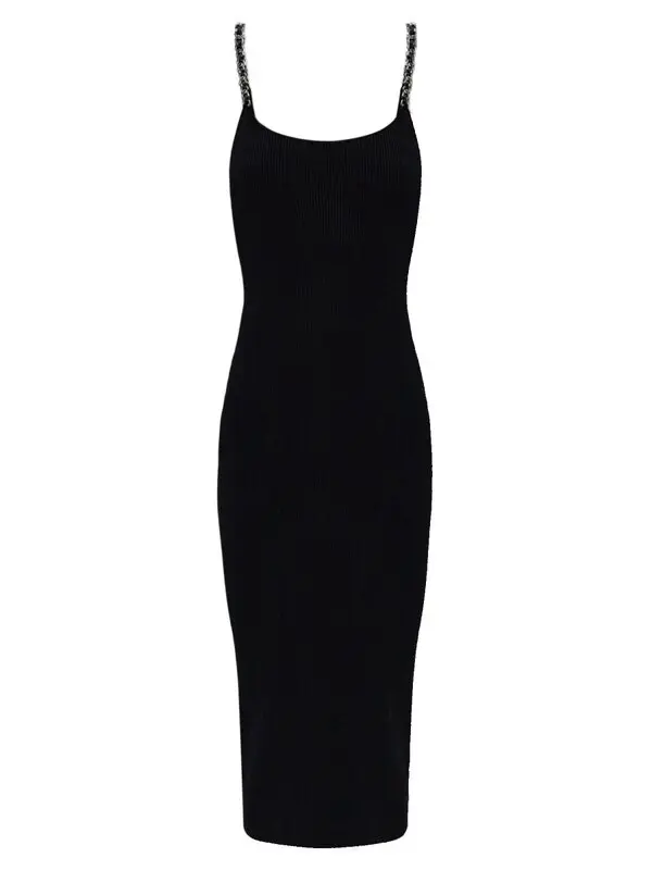 Michael Kors Ribbed Chain Strap Midi Dress - Black
