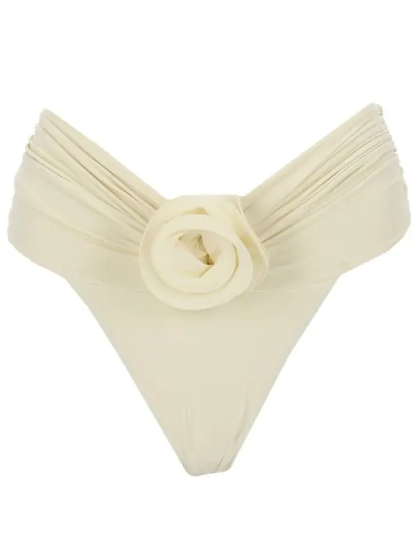LA REVECHE Ruffle Detail High-leg Bikini Bottom - Ivory