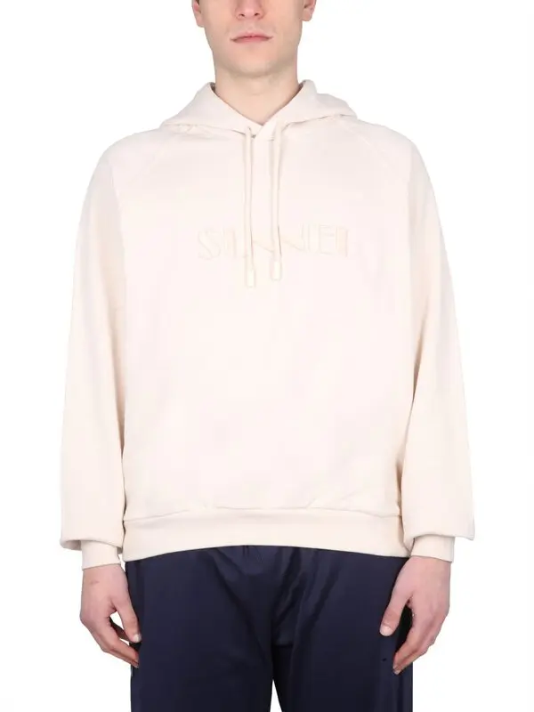 Sunnei Logo Embroidered Drawstring Hoodie - Beige