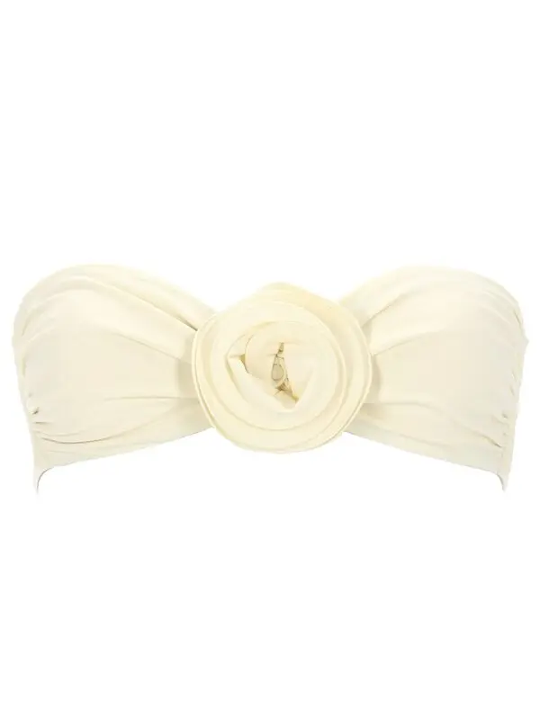 LA REVECHE Floral Applique Bandeau Bikini Top - Ivory