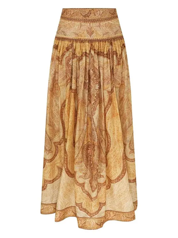 Zimmermann Gathered Printed Cotton-blend Maxi Skirt - Multicolour
