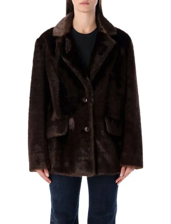 STAND STUDIO Evyn Faux Fur Jacket - Brown