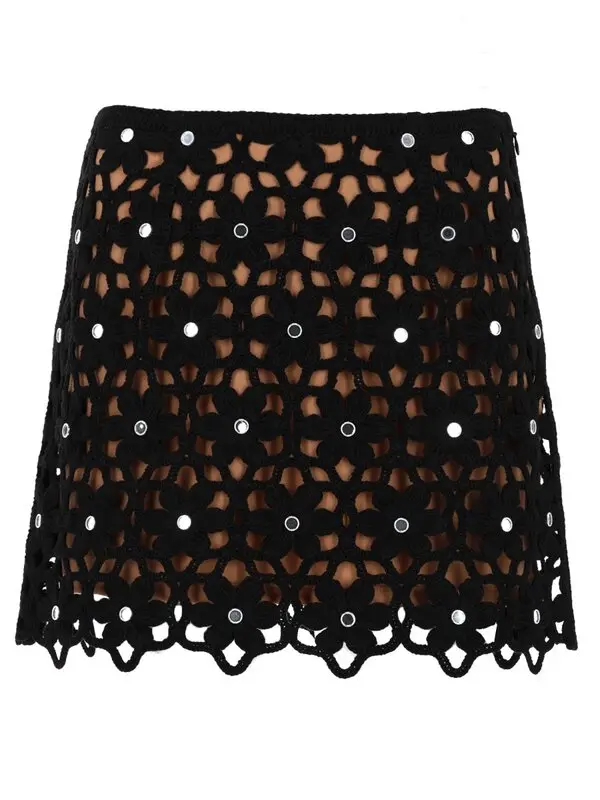 Michael Kors Crochet Floral Applique Mini Skirt - Black