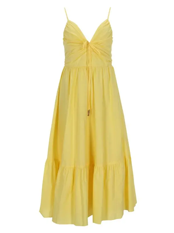 Michael Kors Spaghetti Strap V-neck Tiered Midi Dress - Yellow