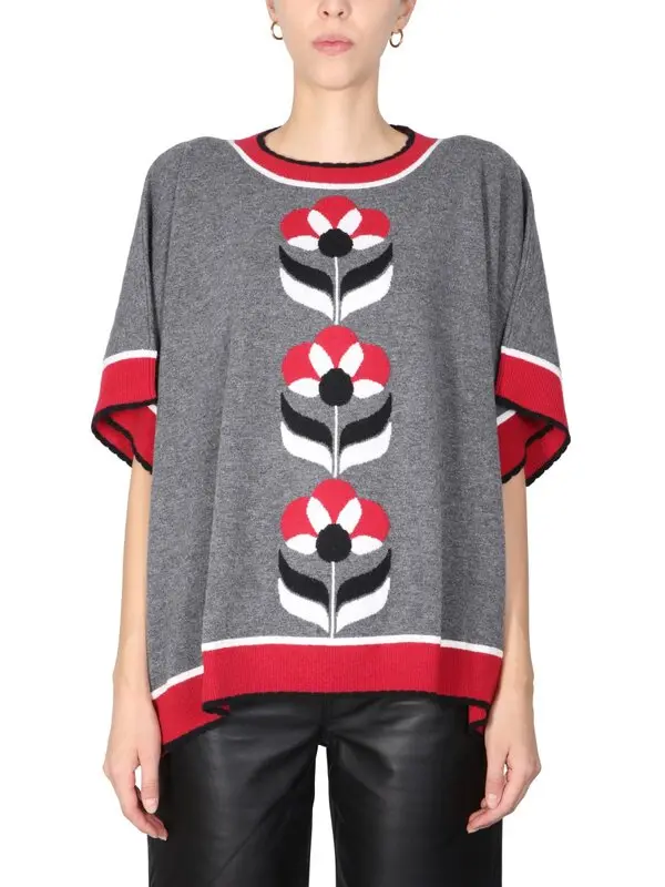Moschino Geometric Floral Wool Blend Sweater - Grey