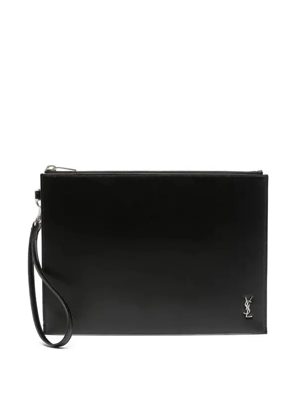 Saint Laurent Mini Monogram Zip Tablet Pouch - Black