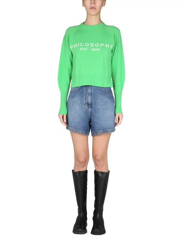 Philosophy Di Lorenzo Serafini Crew Neck Logo Inlay Sweater - Green