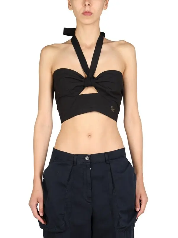 1/OFF PARIS Halter Neck Crop Top With Bow Detail - Black