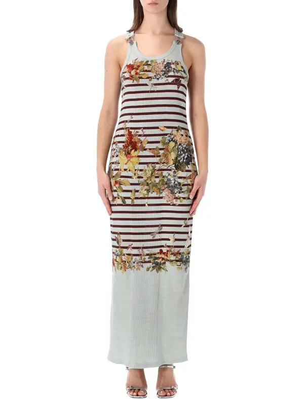 JEAN PAUL GAULTIER Slim Fit Long Tank Dress With Graphic Floral Print - Light Blue Multi