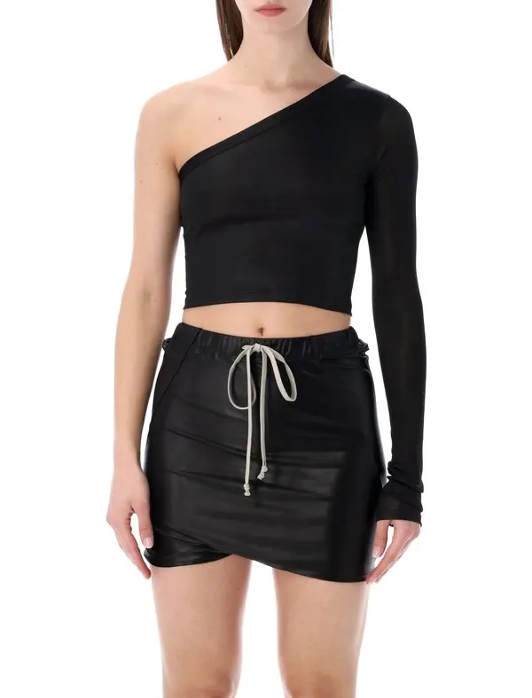 Rick Owens Asymmetrical One-shoulder Long Sleeve Crop Top