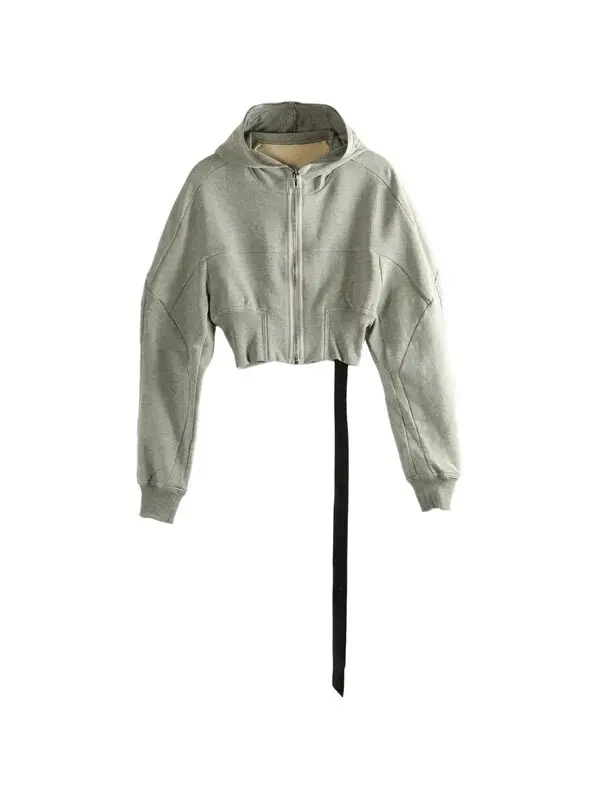 Rick Owens Ribbed Hooded Zip Sweatshirt - Grey