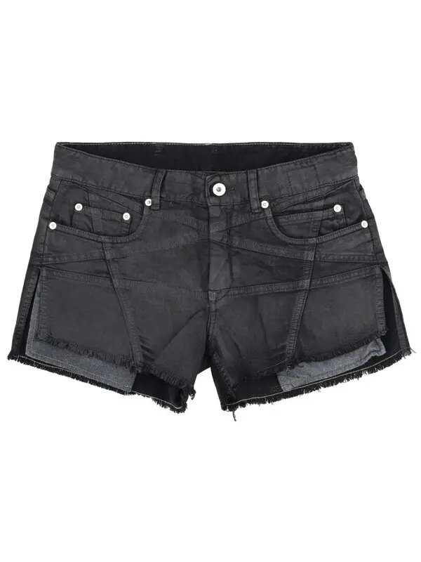 Rick Owens Cotton Blend Paneled Shorts With Raw Edge Hem - Black