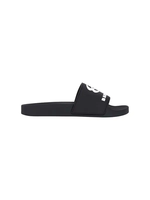 Balenciaga Logo Slide Sandals - Black