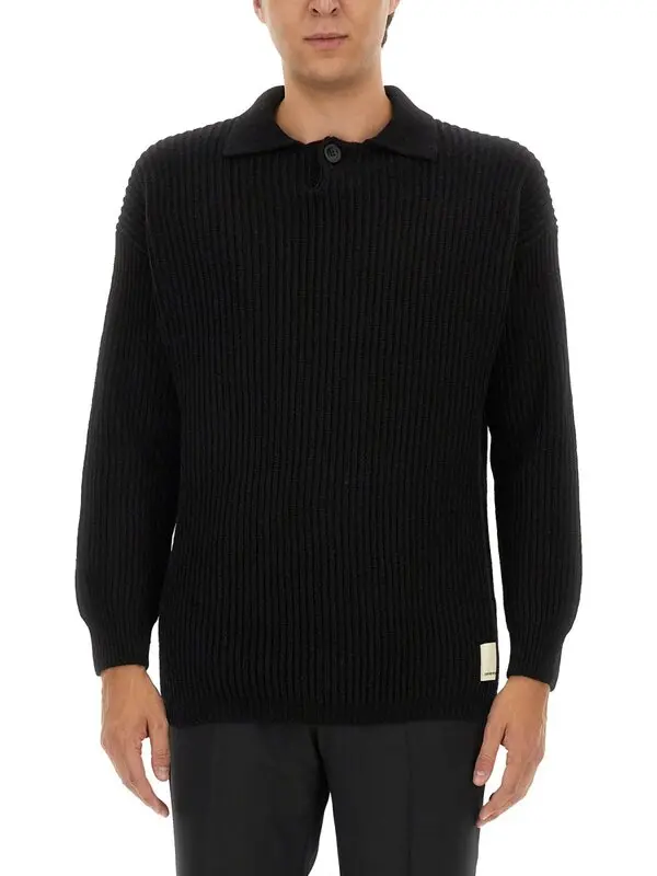 Emporio Armani Wool Jersey Knit Polo - Black