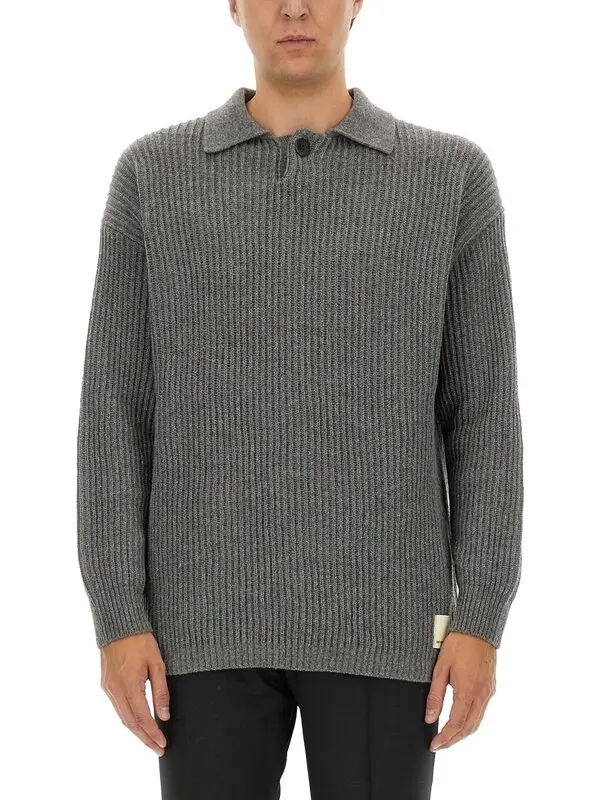 Emporio Armani Wool Jersey Knit Polo - Grey