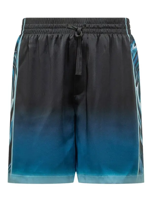 Casablanca Silk Shorts With Artistic Print - Blue