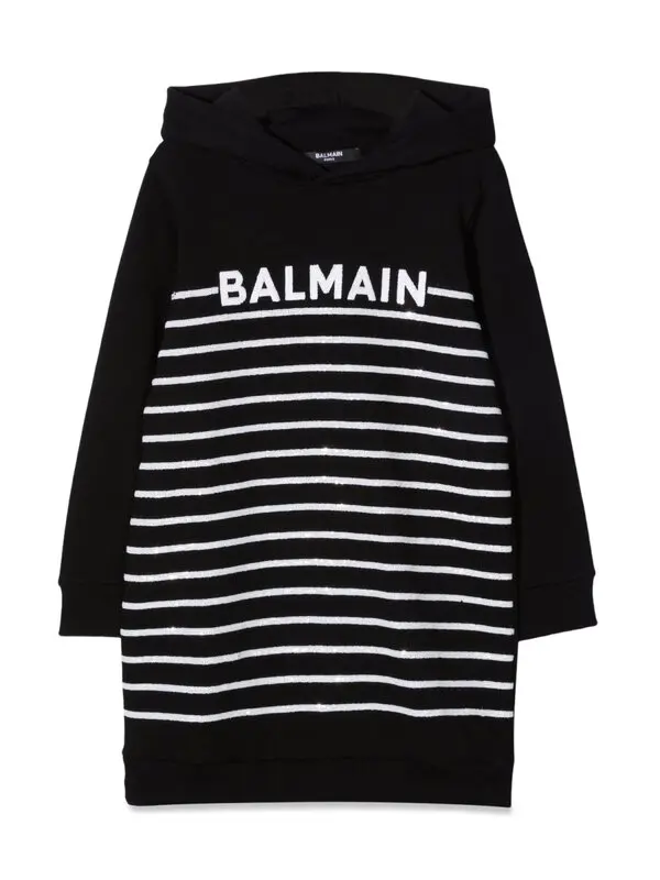 Balmain Hooded Striped Mini Dress - Black