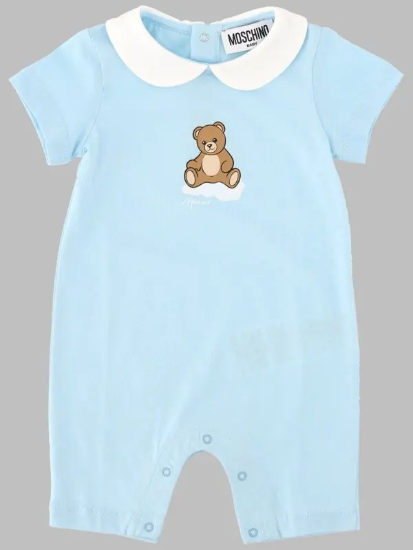Moschino Mini Cotton Romper Set For Baby - Blue