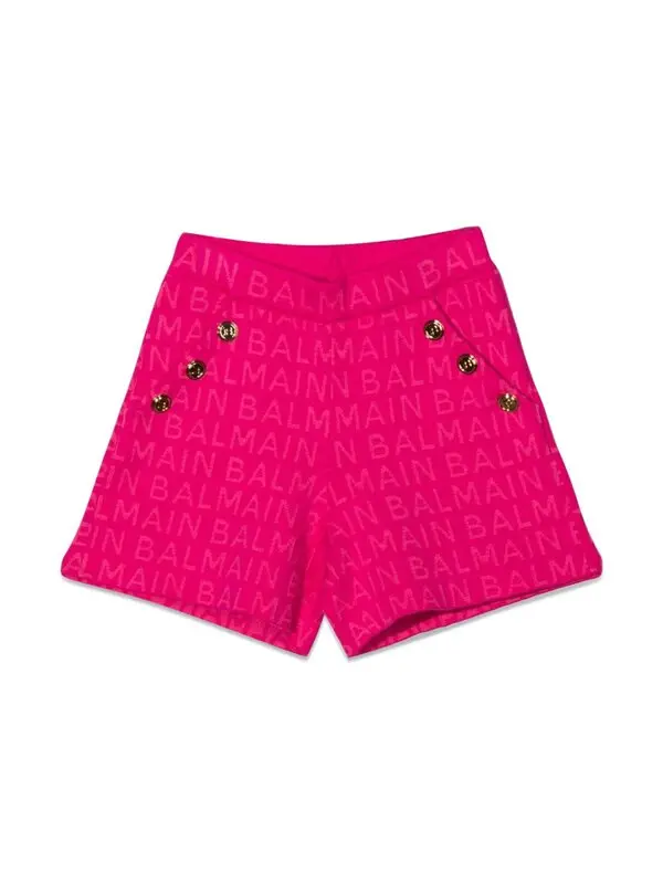 Balmain Monogrammed Mini Bermuda Shorts With Gold Button Detail - Fuchsia