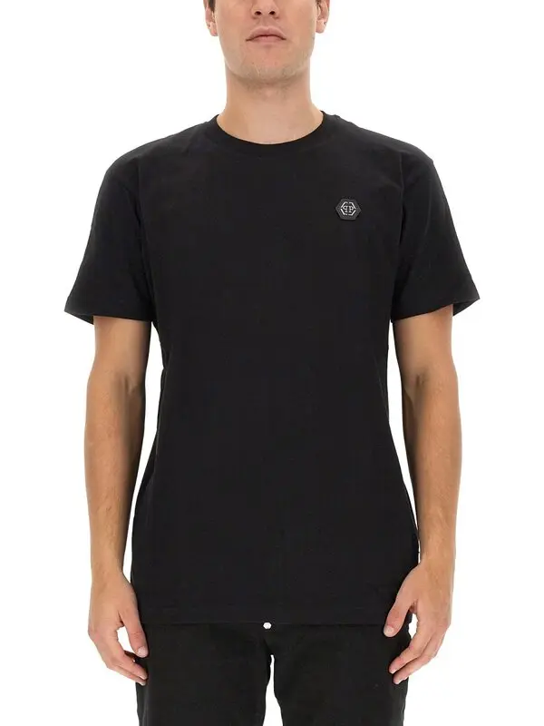 Philipp Plein Cotton Jersey T-shirt With Logo Print - Black