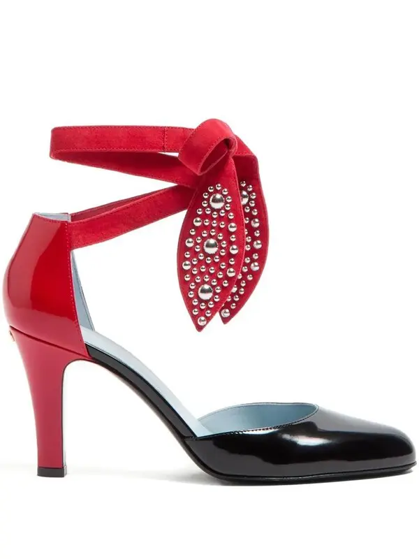 Valentino Garavani Two-tone Leather Pumps With Studded Bow Detail - Black